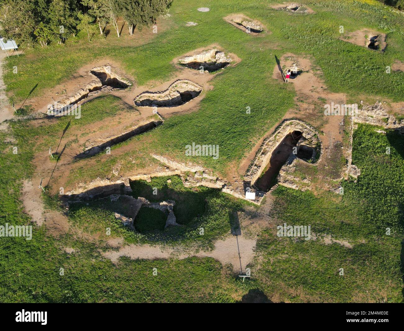 Drone view at the necropolis of Anghelu Ruju on Sardinia in Italy Stock ...