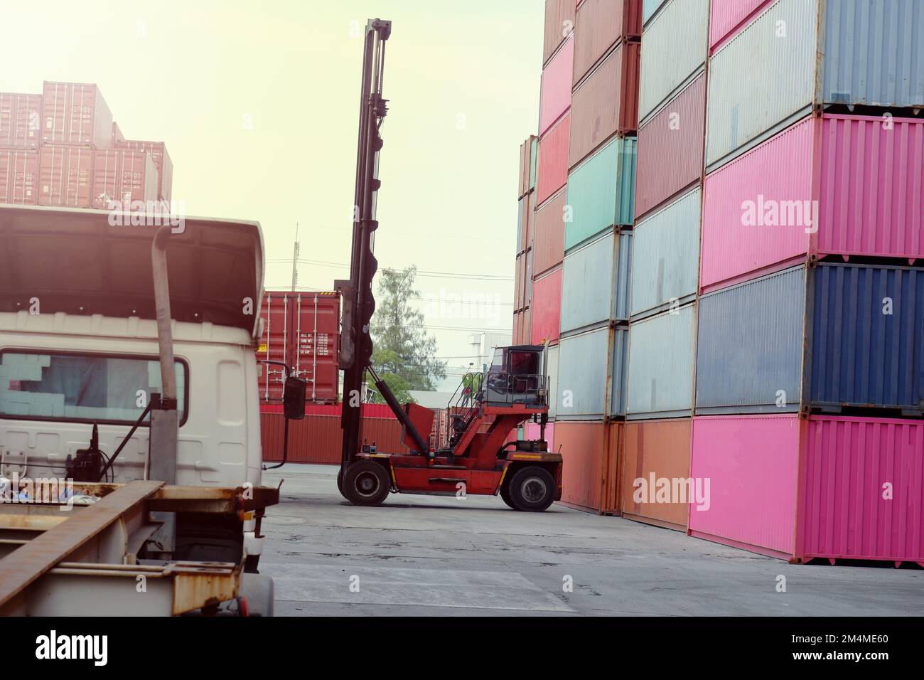 container forklift and the truck is waiting for the container. in the ...