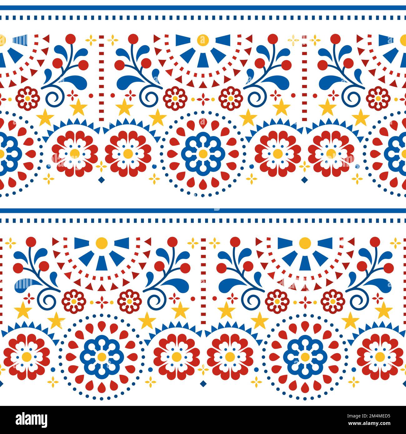 Mexican folk art vector design with flowers, seamless pattern in yellow ...