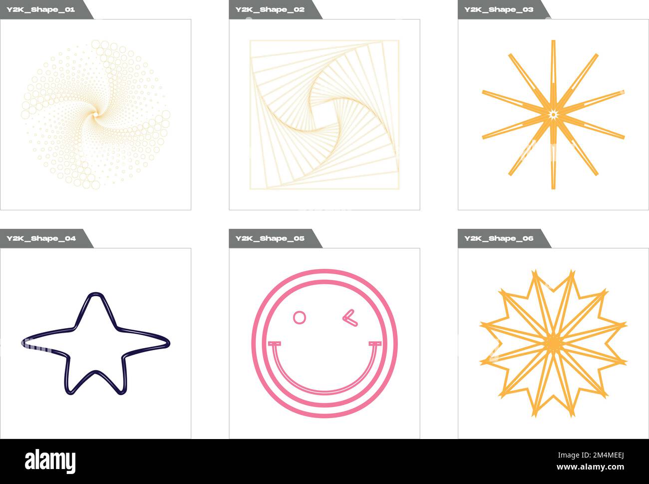Set of Y2K style vectors of objects. Big collection of abstract graphic ...