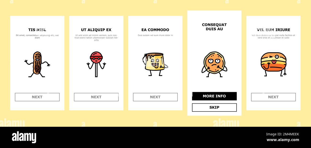 dessert character food cake onboarding icons set vector Stock Vector ...