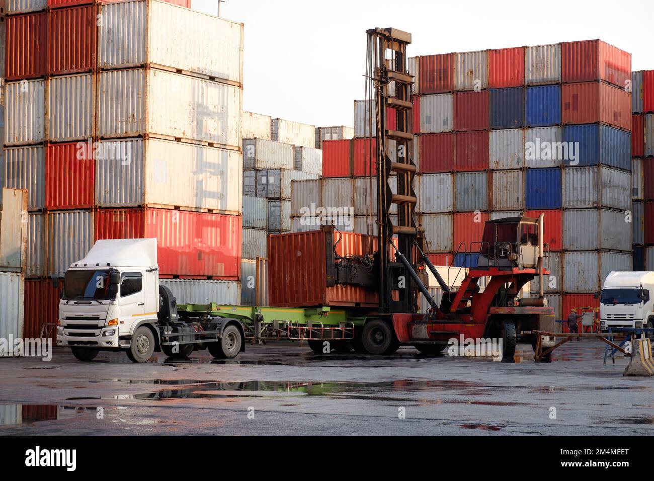 container forklift and the truck is waiting for the container. in the ...