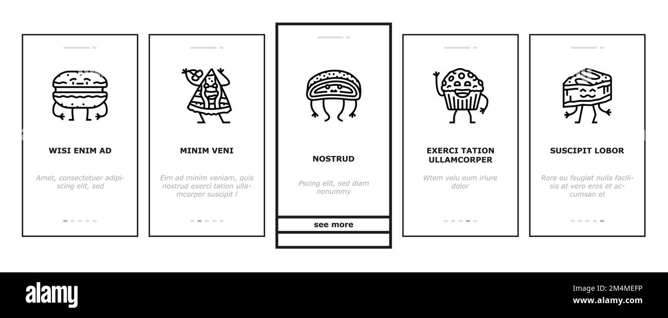 dessert character food cake onboarding icons set vector Stock Vector ...