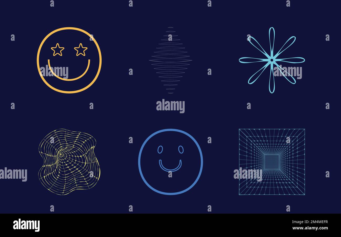 Vector Graphic Assets Set. Rave psychedelic retro futuristic set ...