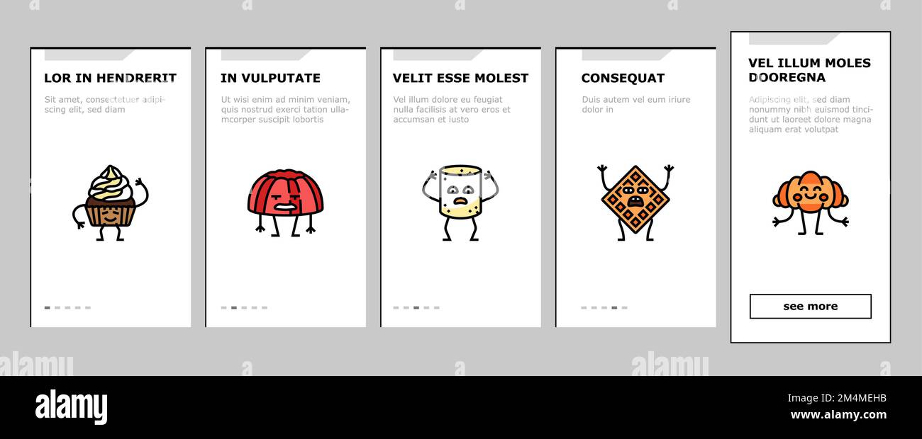 dessert character food cake onboarding icons set vector Stock Vector ...