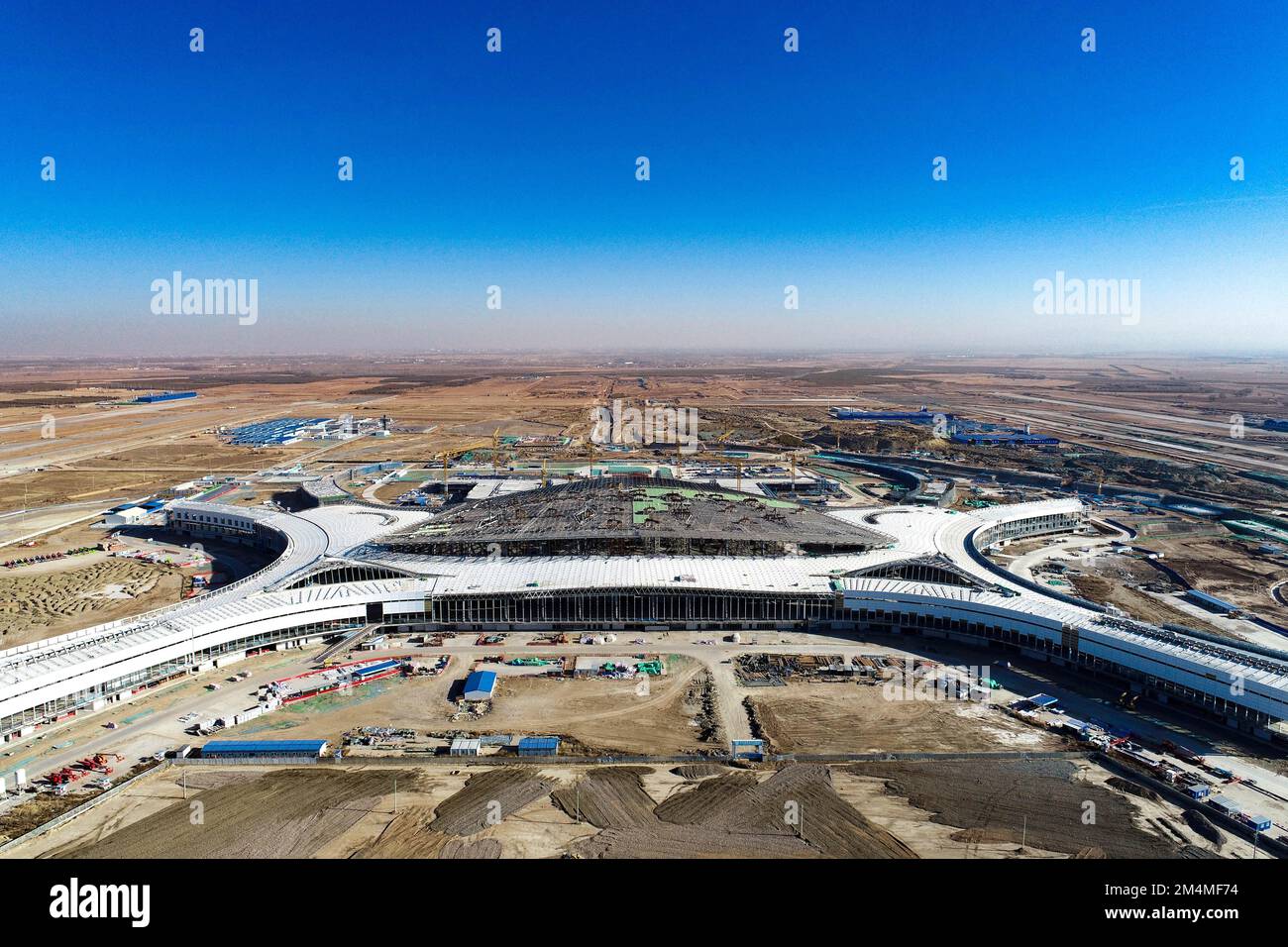 Aerial photo shows the terminal building of the new airport is under ...