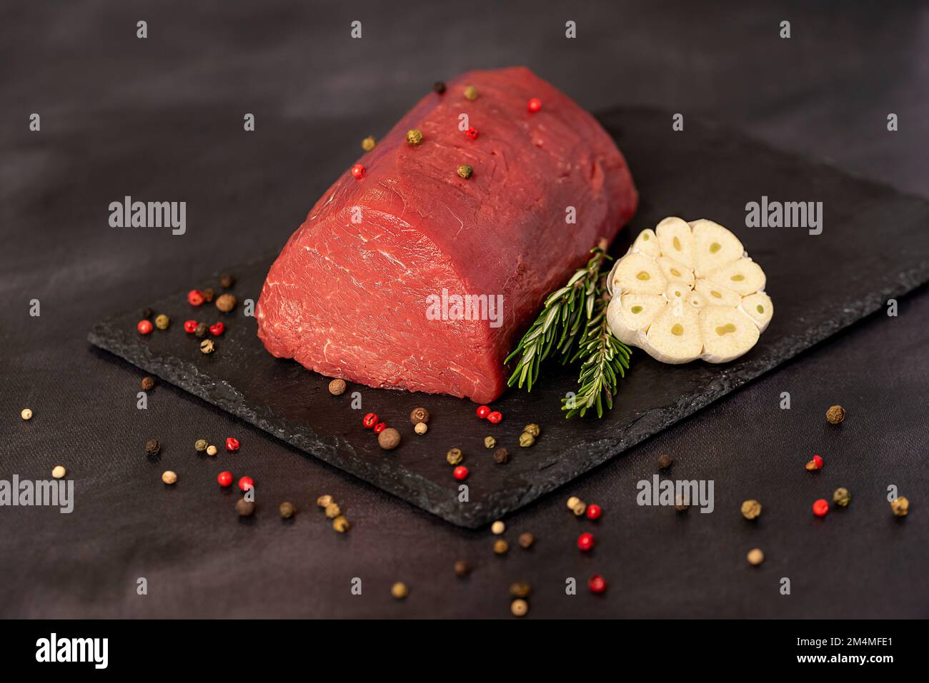 Food photography of raw beef, tenderloin, fillet, meat, sirloin, loin ...