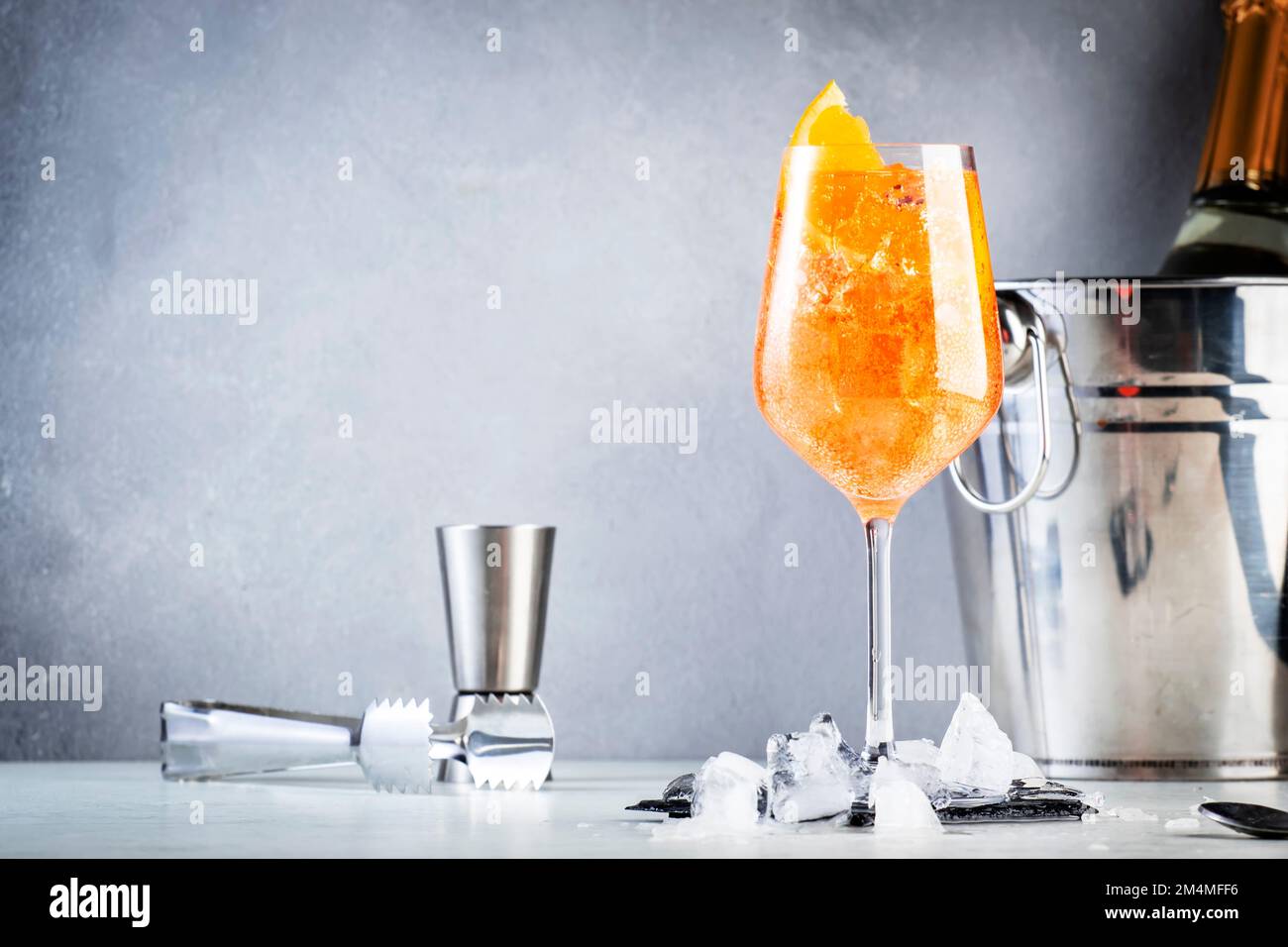 Aperol spritz classic alcoholic cocktail in wine glass, summer Italian ...