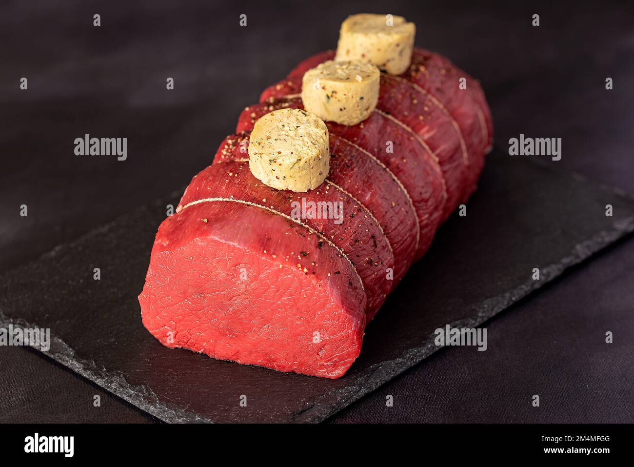 Food photography of raw beef, tenderloin, fillet, meat, sirloin, loin ...