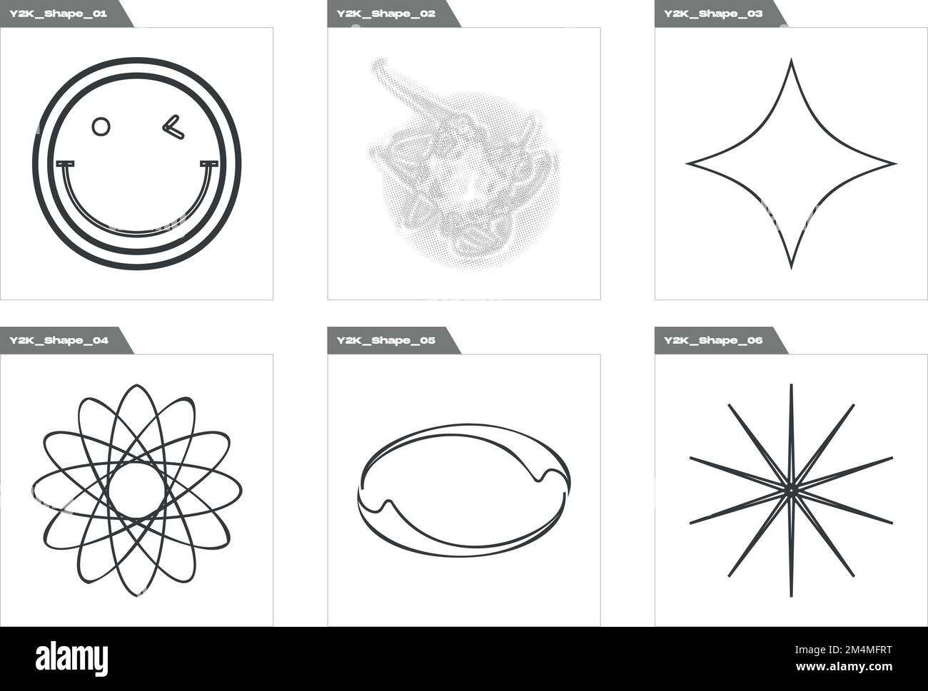 Set of Y2K style vectors of objects. Big collection of abstract graphic ...