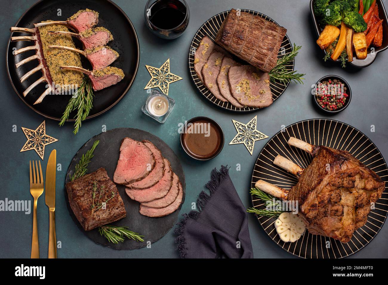 Food photography of roasted beef, lamb, fillet, meat, sirloin, steak ...