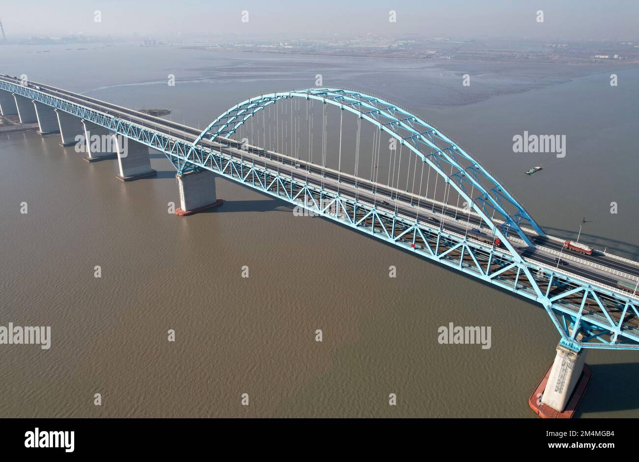 Aerial photo shows the Shanghai-Suzhou-Nantong Yangtze River Bridge in ...