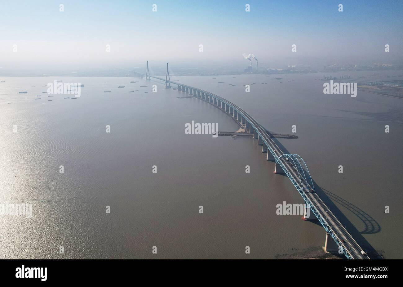 Aerial photo shows the Shanghai-Suzhou-Nantong Yangtze River Bridge in ...