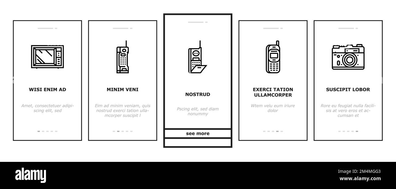 retro gadget technology device onboarding icons set vector Stock Vector ...