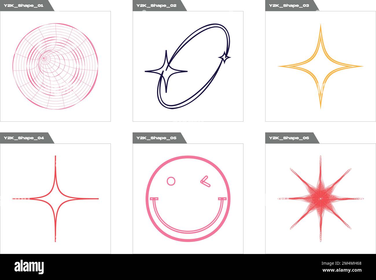 Collection of Y2K elements. Brutalism star and flower shapes. Objects ...