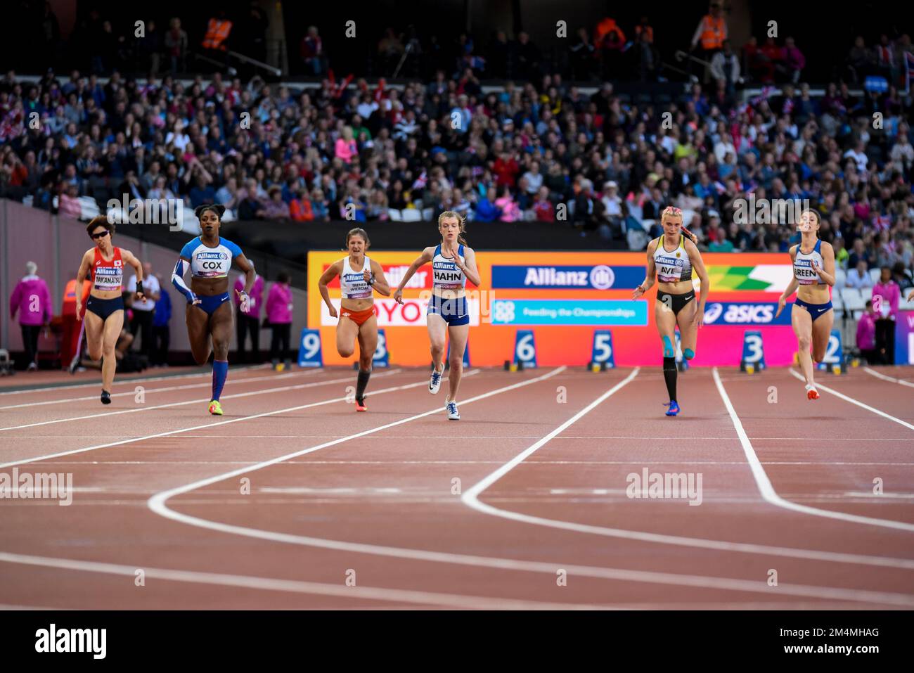 Sophie Hahn, Kadeena Cox, Lindy Ave, Olivia Breen, runners competing in the T38 100m in the ...