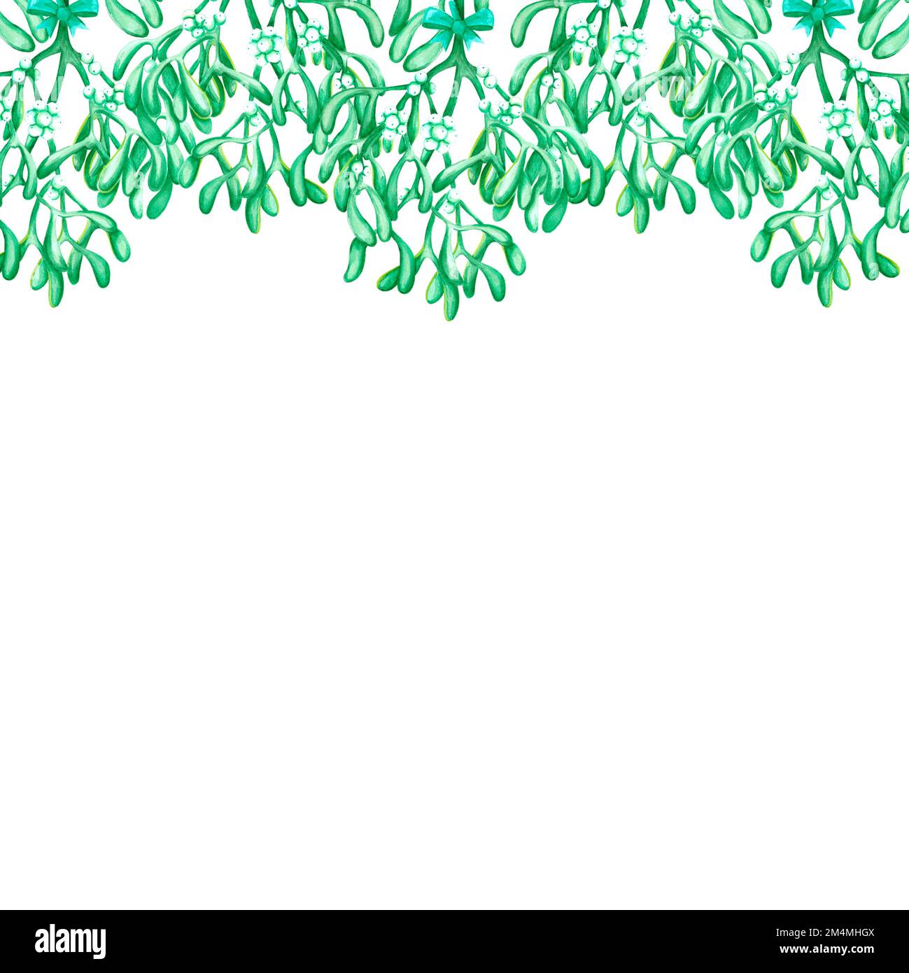 Hand drawn watercolor mistletoe frame. Christmass and New Year symbol ...