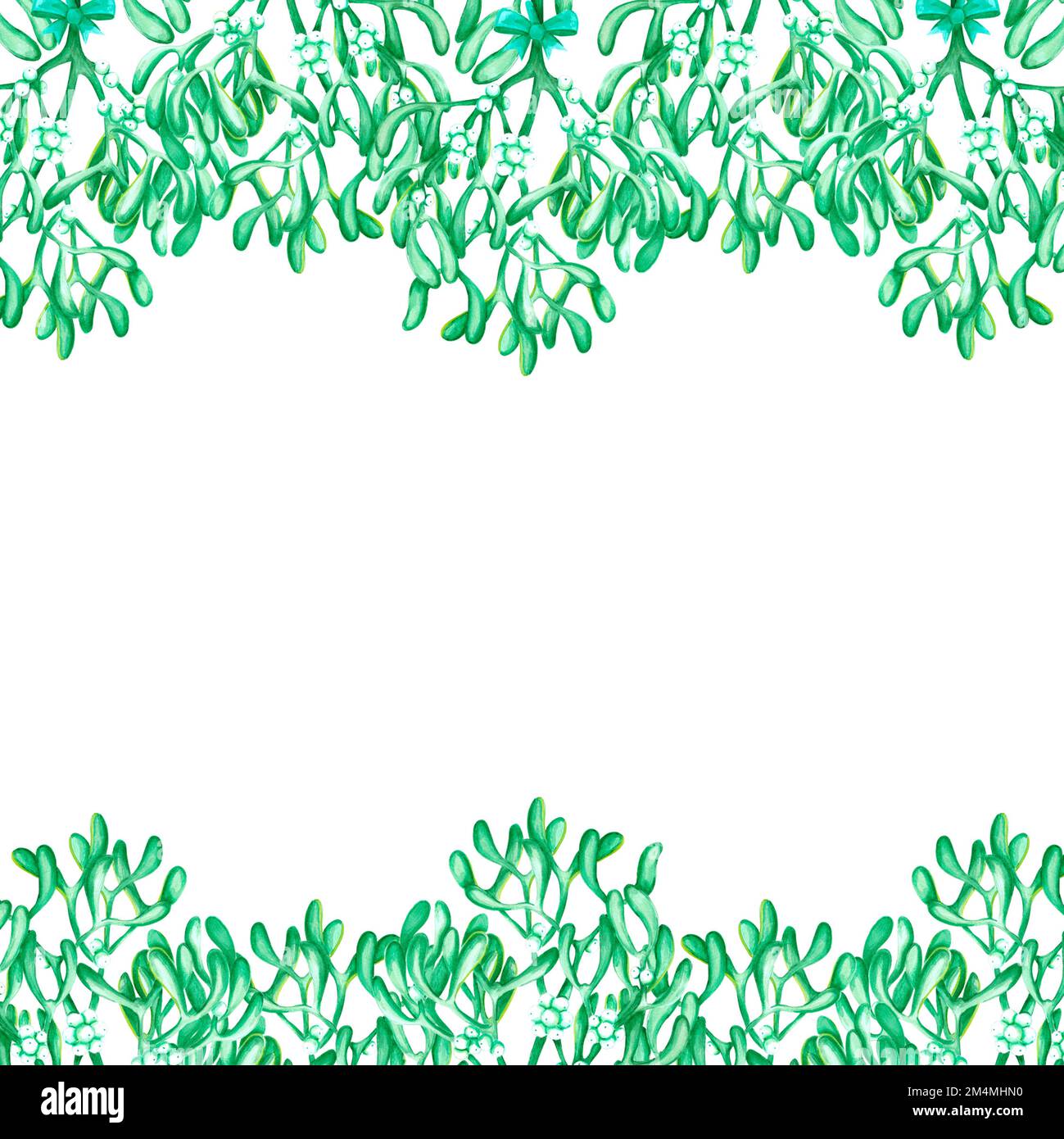 Hand drawn watercolor mistletoe frame. Christmass and New Year symbol ...