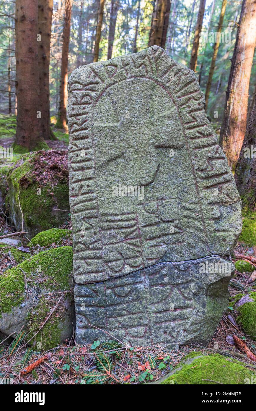 Old rune stone with a religious cross Stock Photo - Alamy