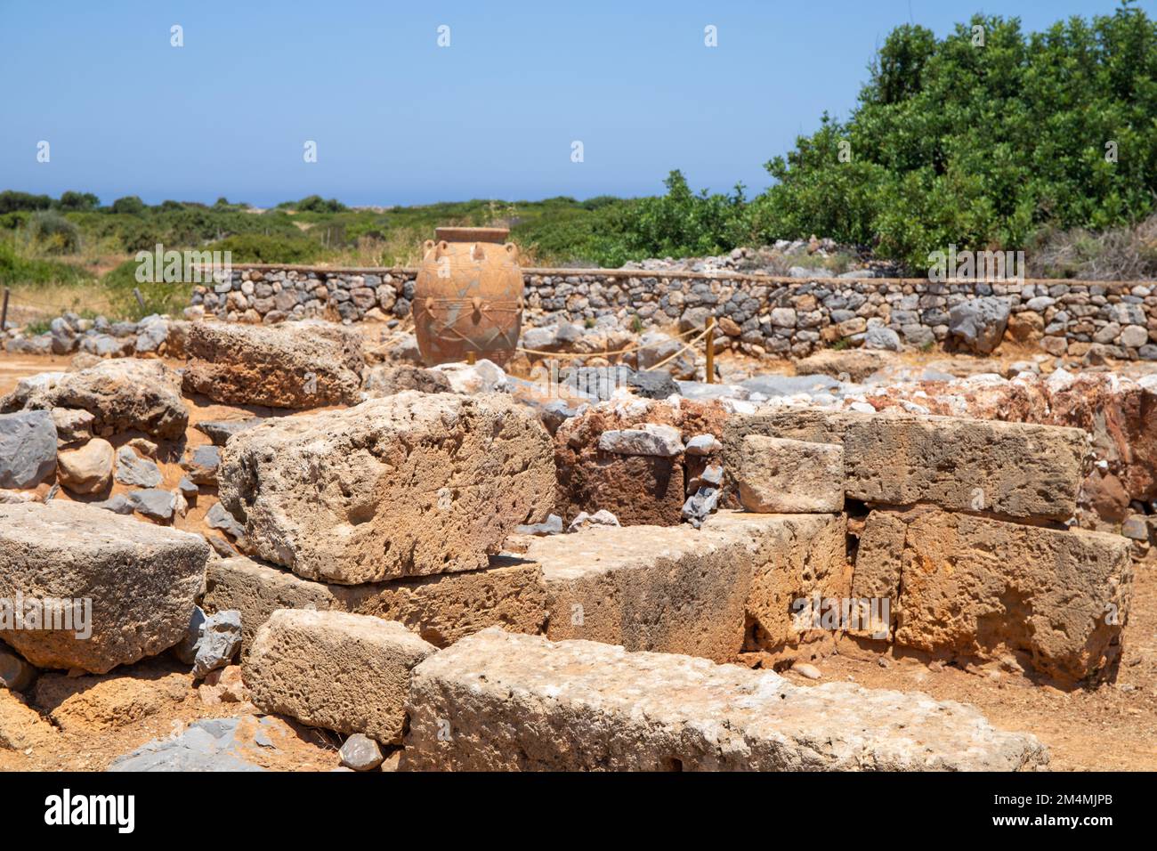 Ancient archaeological site in Crete with stone ruins. High quality ...