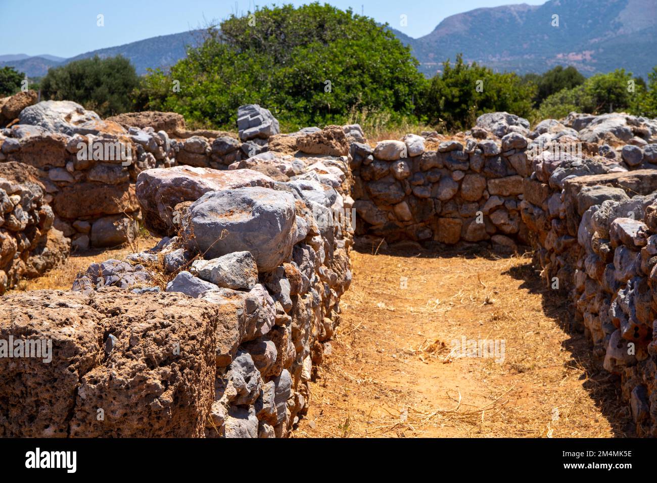 Ancient archaeological site in Crete with stone ruins. High quality ...