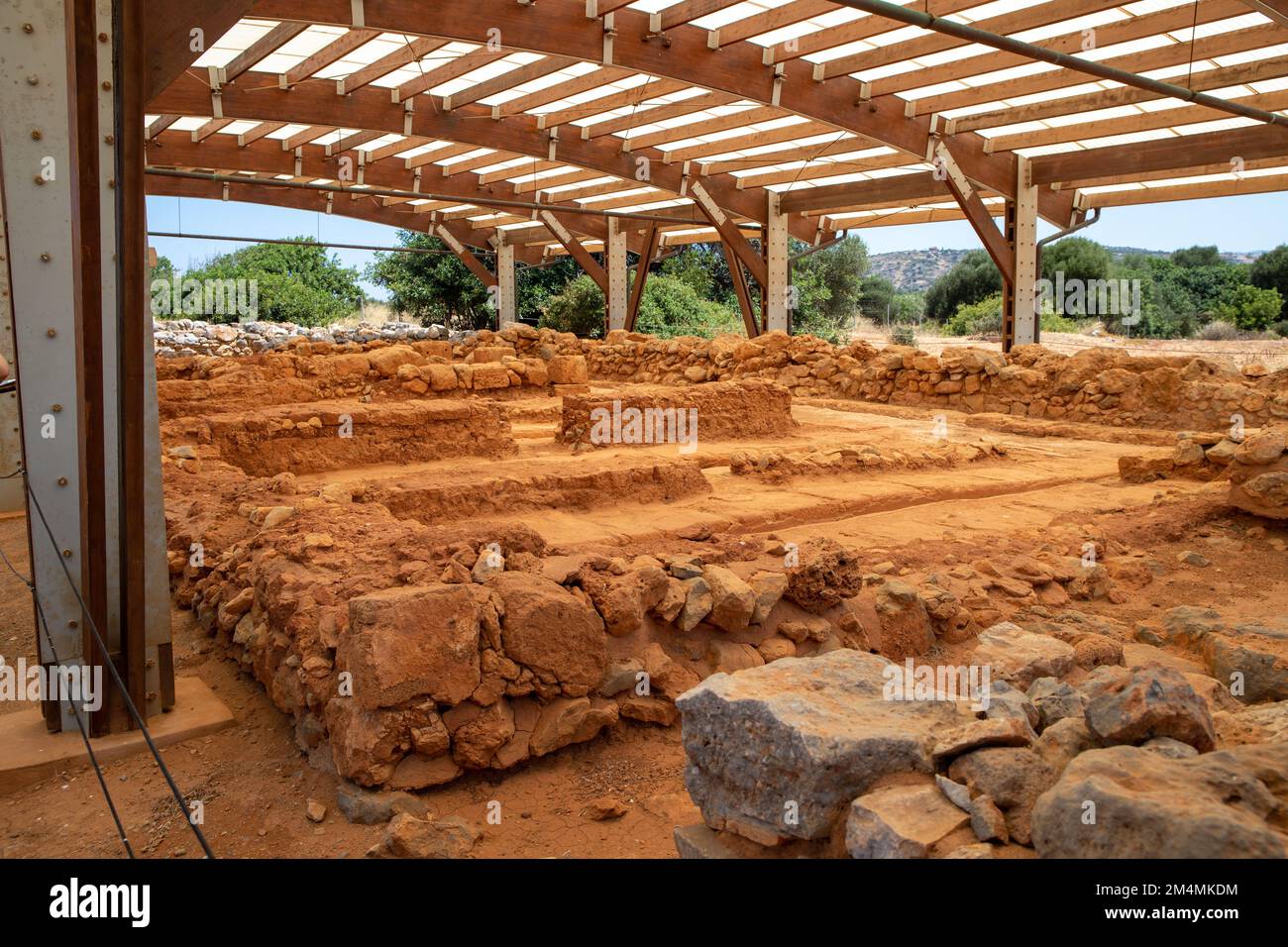 Ancient archaeological site in Crete with stone ruins. High quality ...