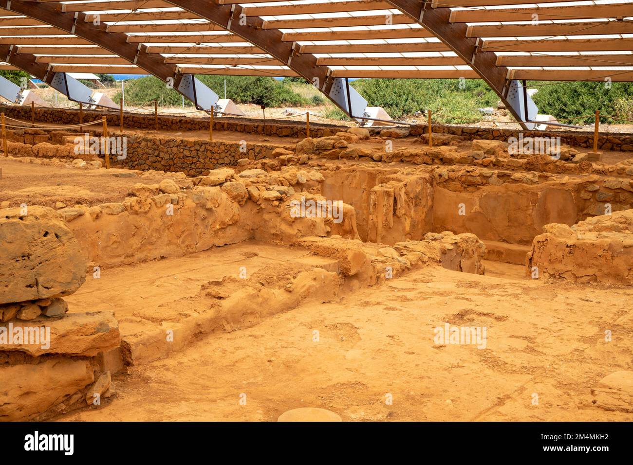 Ancient archaeological site in Crete with stone ruins. High quality ...