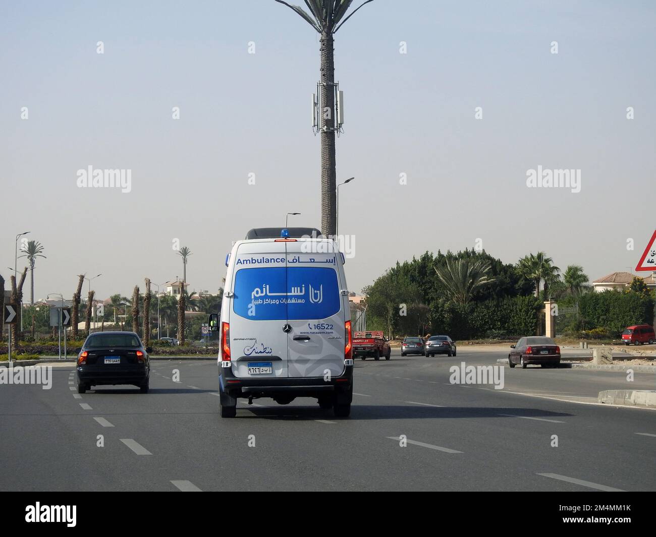 Cairo, Egypt, December 12 2022: An ambulance responding to an emergency ...