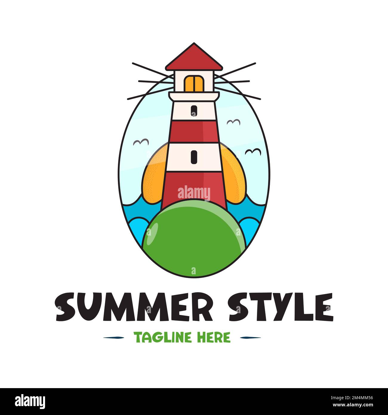 Summer badge design with lighthouse in a flat style and quote-summer ...