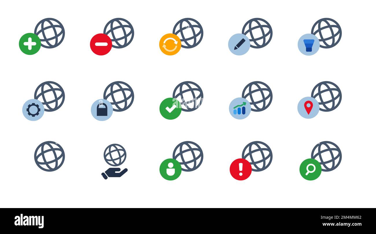 Globe earth icon set collection symbol internet planet interconnected ...