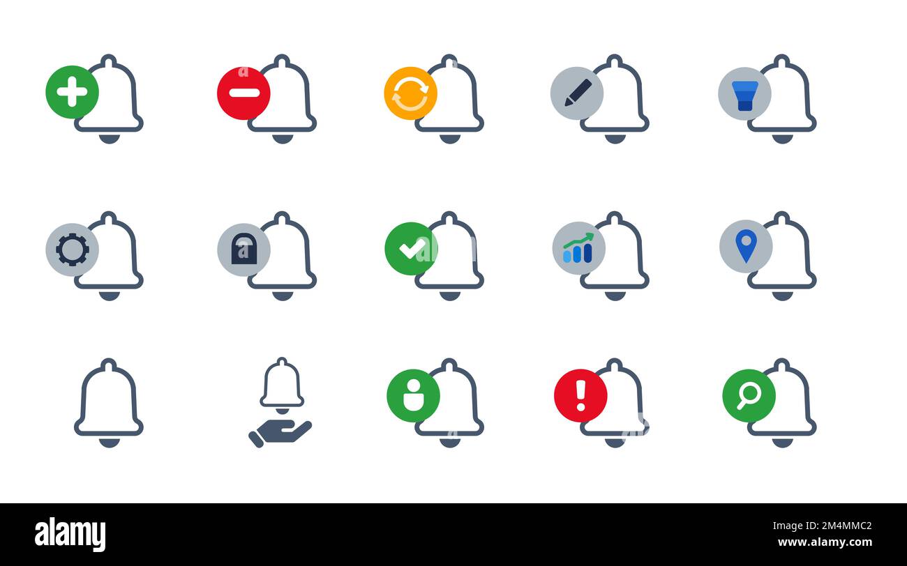 Bell notification symbol of alert reminder icon set collection Stock ... Bell notification symbol of alert reminder icon set collection Stock ...