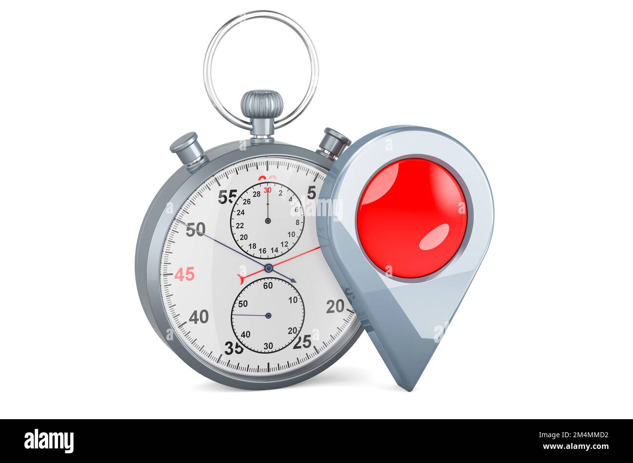 Stopwatch with map pointer, 3D rendering isolated on white background ...