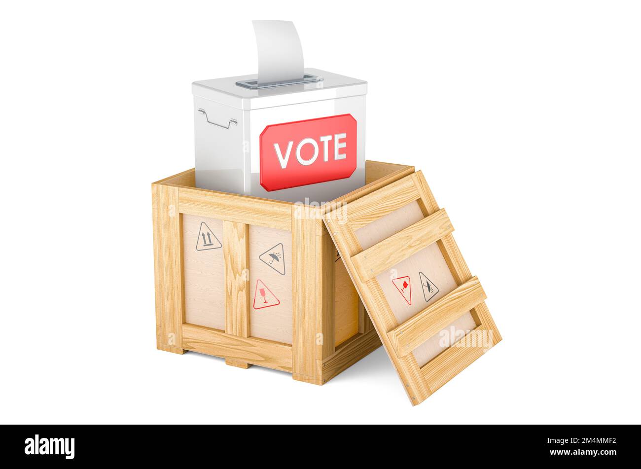 Wooden box with ballot box, 3D rendering isolated on white background ...