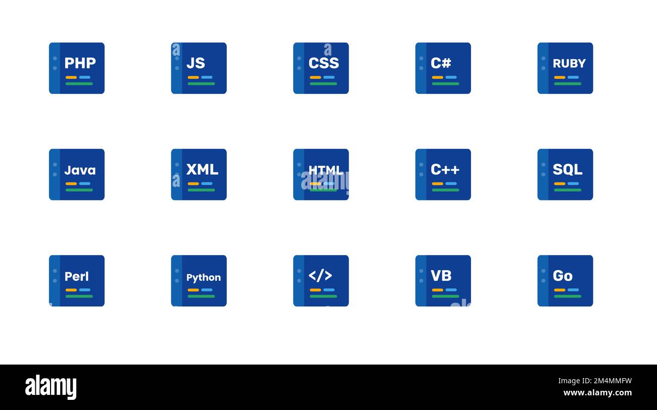 Programming Coding Code Editor Software Application Development Icon Set Collection Blue Vector