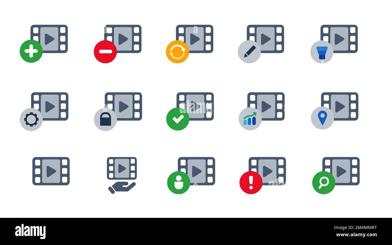 Movie video icon set collection and symbol vector illustration in grey ...