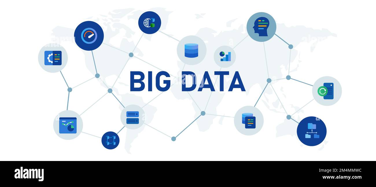Big data database concept illustrated interconnected blue icons white ...
