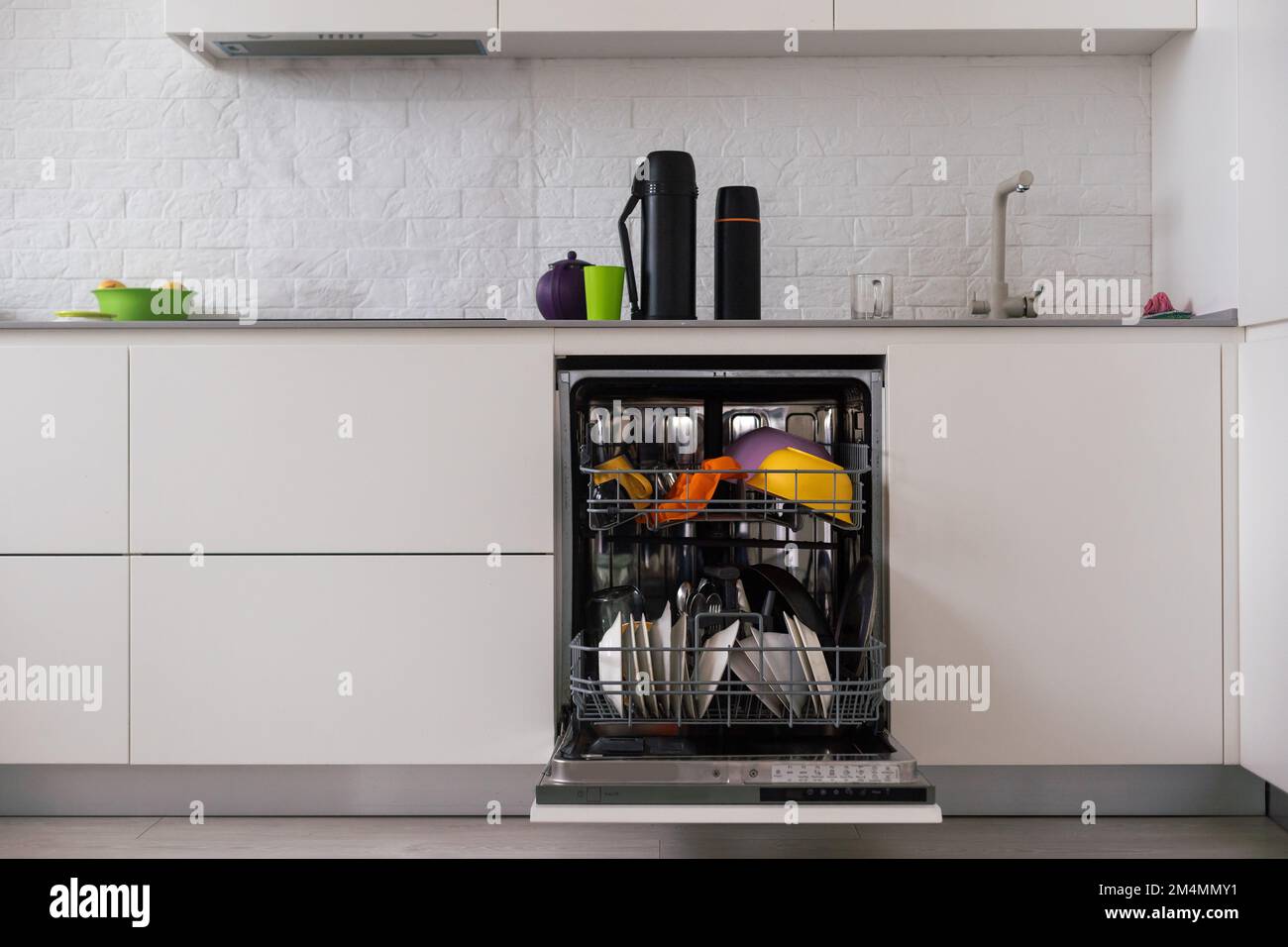 Modern dishwasher open, technology, kitchen Stock Photo - Alamy