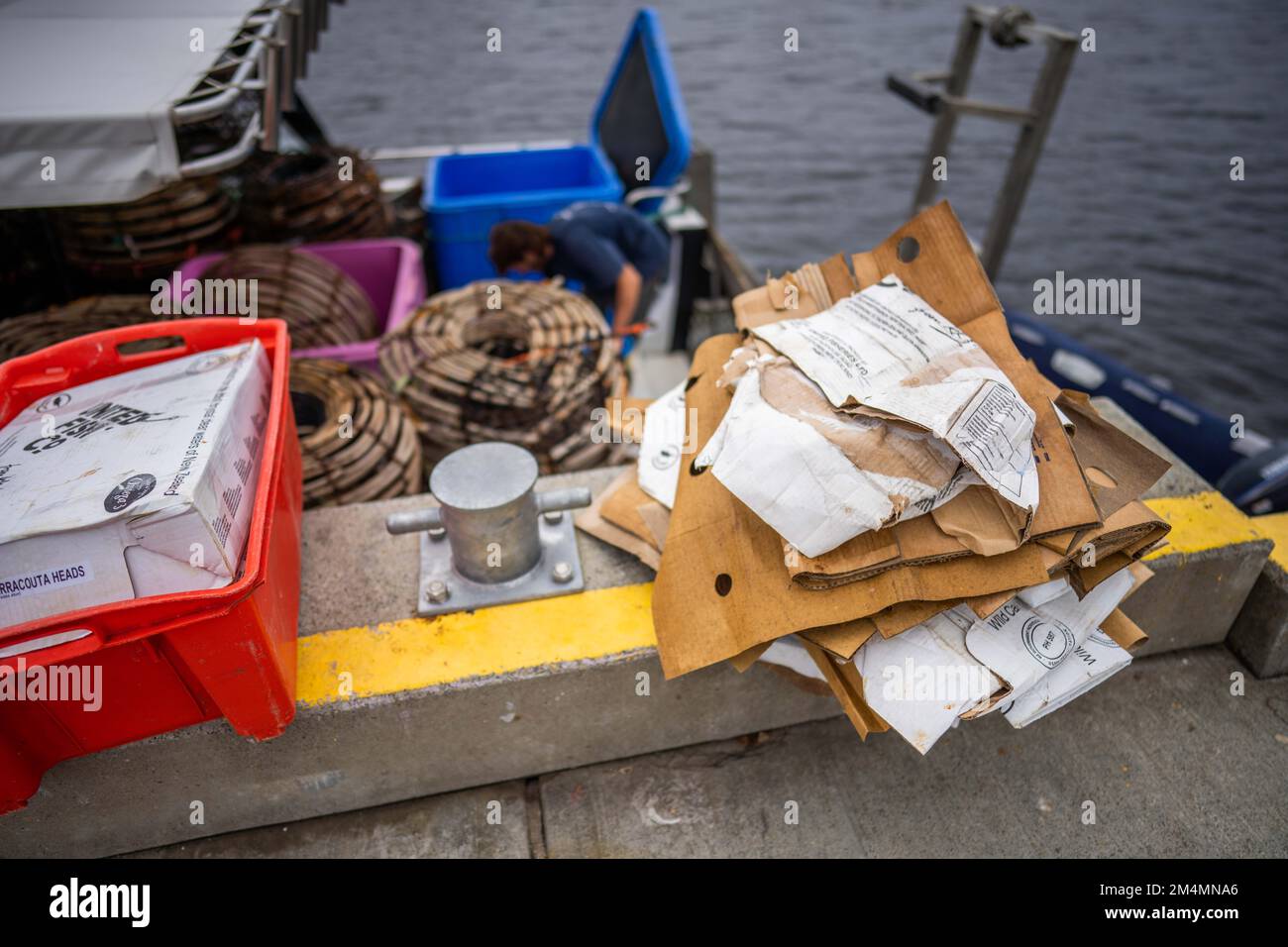recycling cardboard after a fishing trip on a boat in australia Stock ...