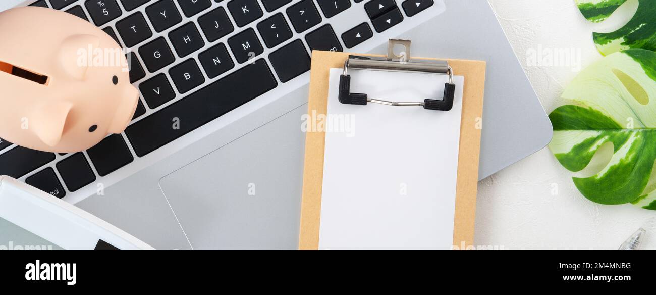 Annual financial budget and saving plan design concept with laptop ...