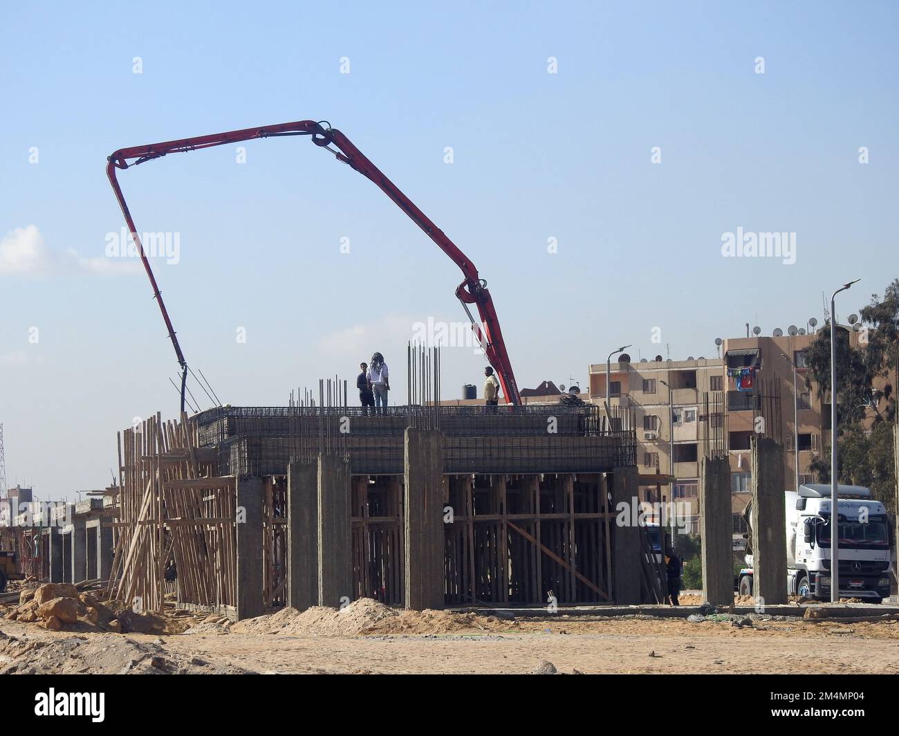 Cairo, Egypt, December 7 2022: A truck-mounted concrete boom pump at ...