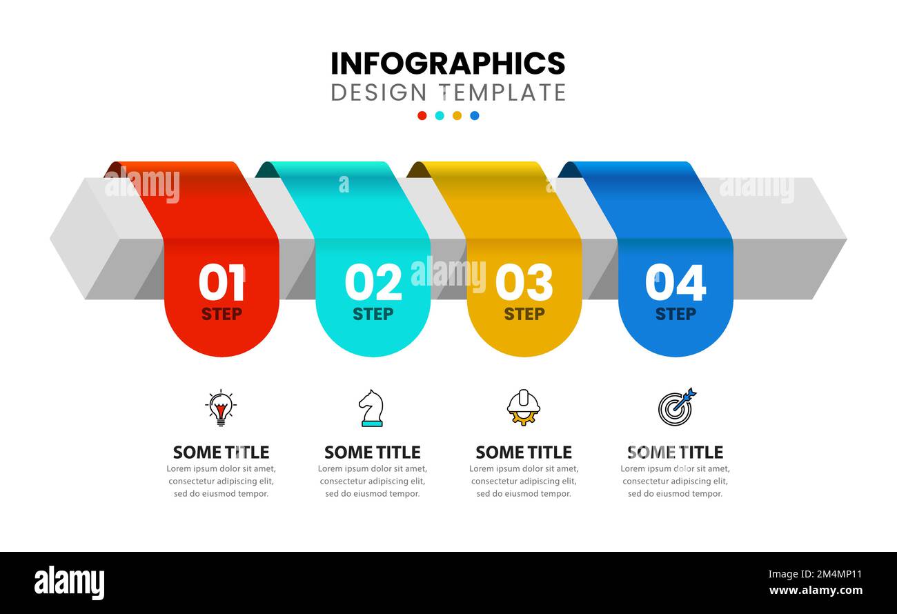 Infographic template with icons and 4 options or steps. Ribbons. Can be ...