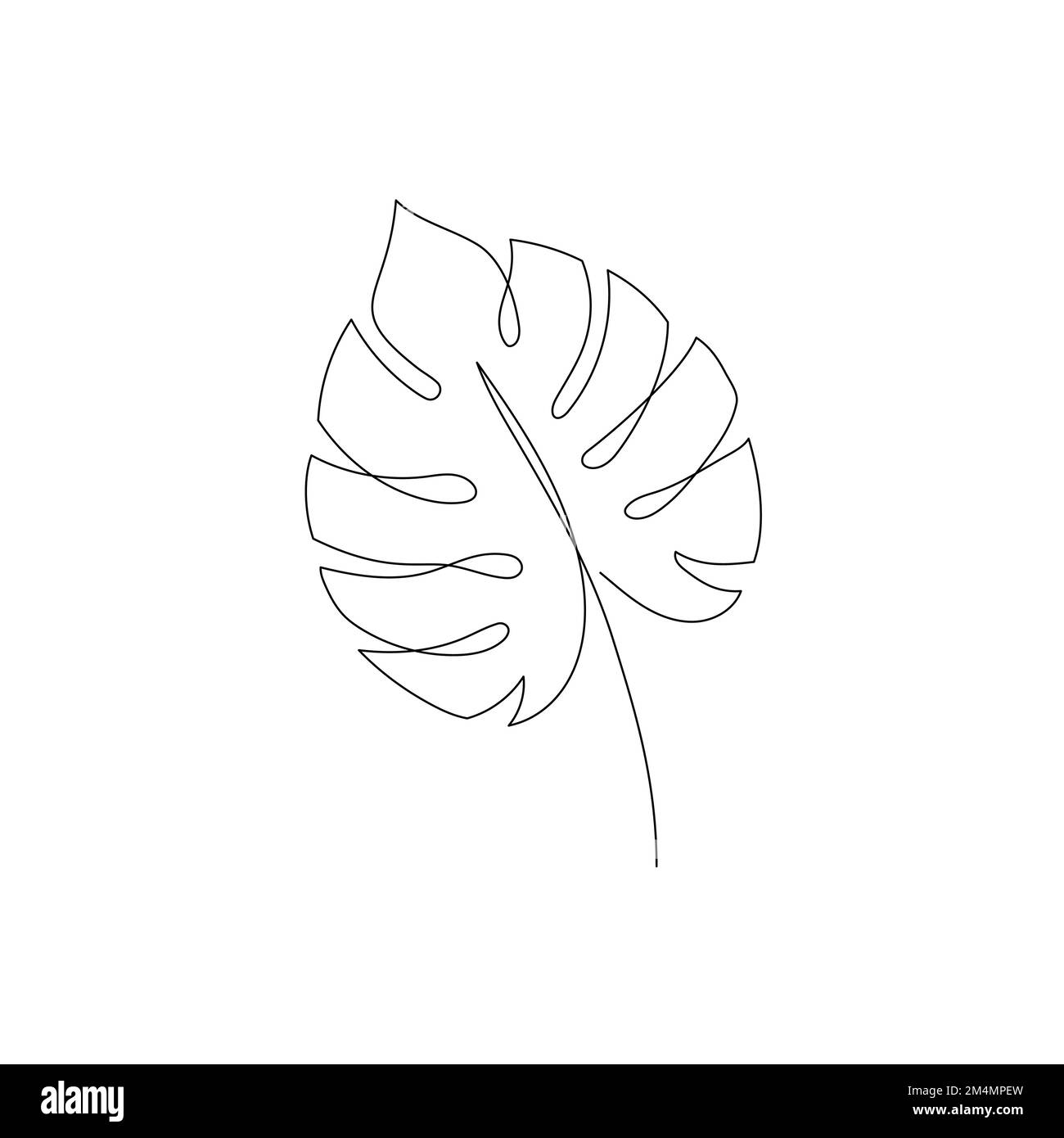 Line monstera leaf art. One continuous line art decorative monstera ...