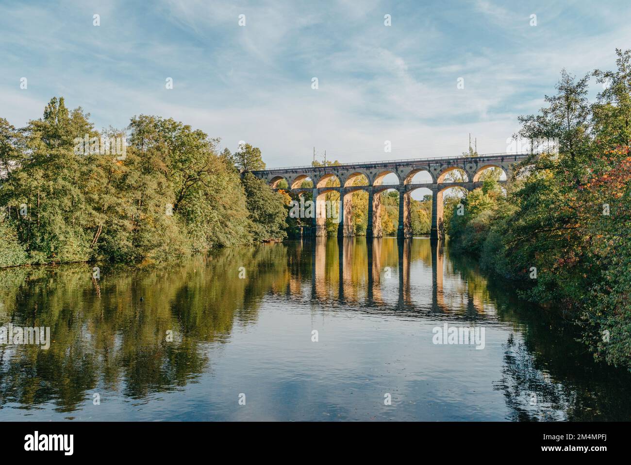 Railway Bridge with river in Bietigheim-Bissingen, Germany. Autumn ...