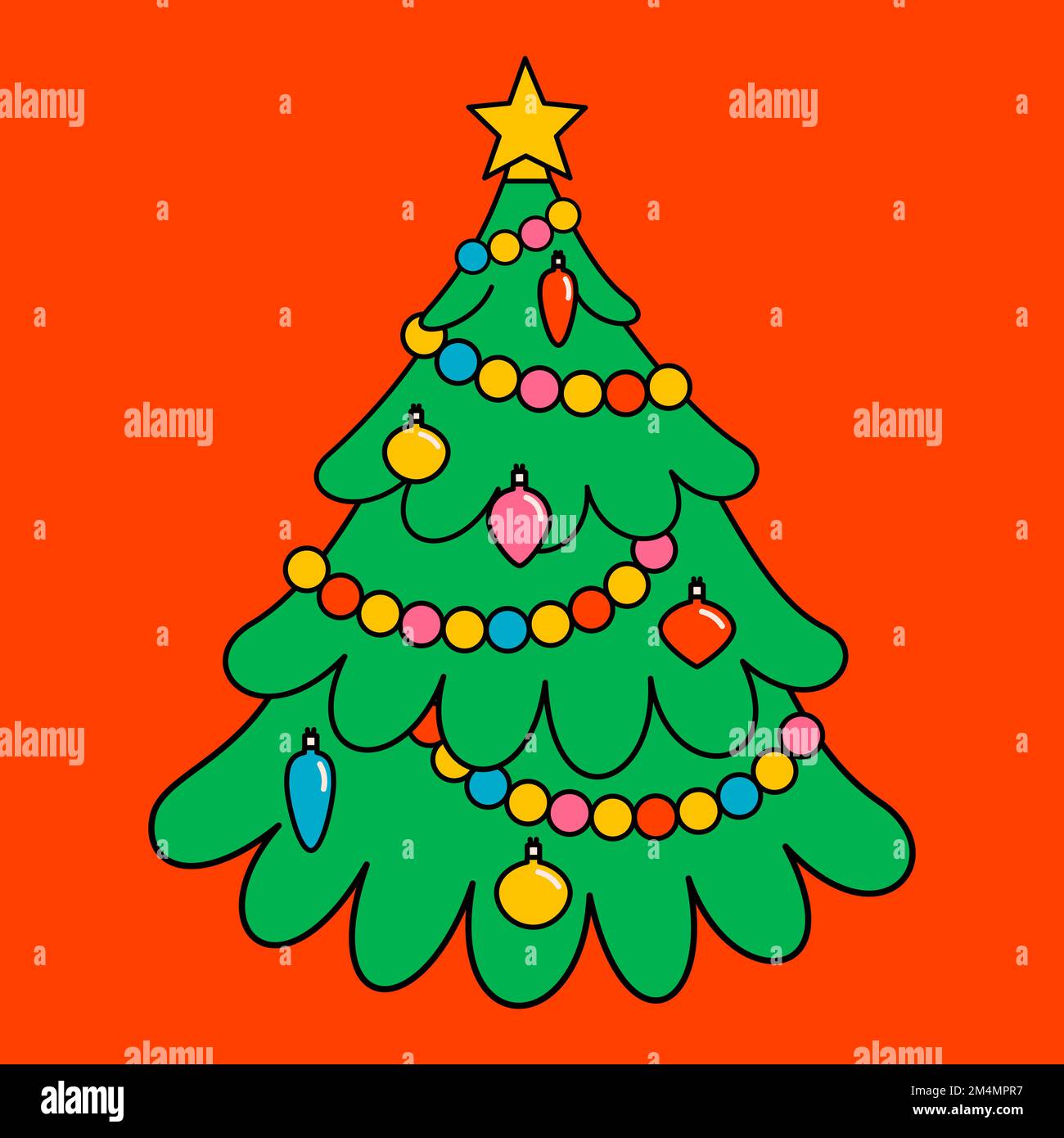 Merry Christmas and Happy New year trendy retro cartoon characters ...