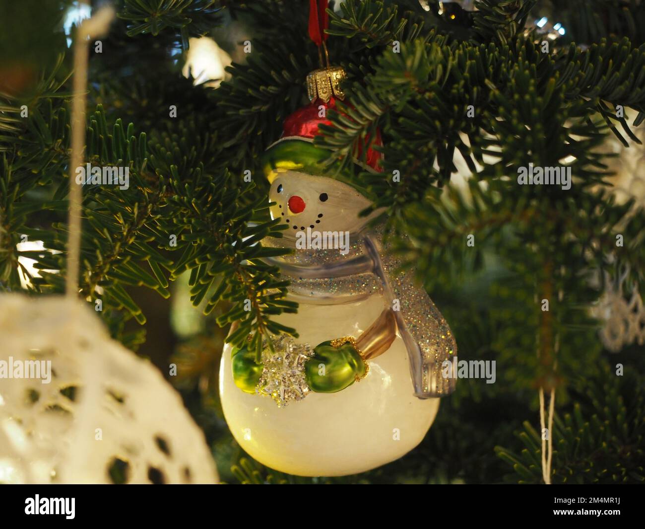 Christmas Tree Vintage Decorations - Snowman Bauble Stock Photo - Alamy