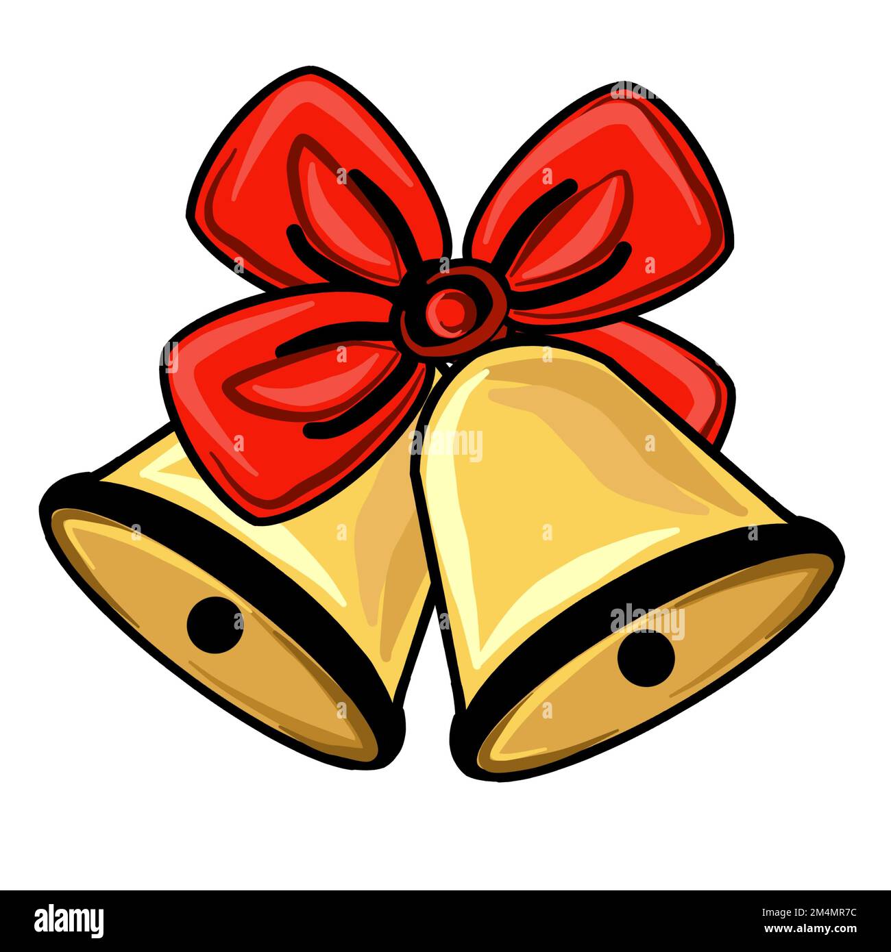Yellow bell with red bow. JPEG illustration for stickers, creating ...