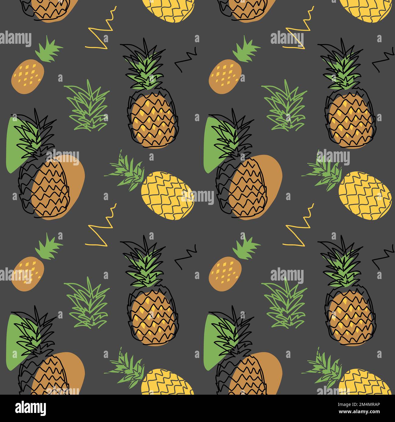 Pine apple vector seamless pattern on grey background. One continuous ...