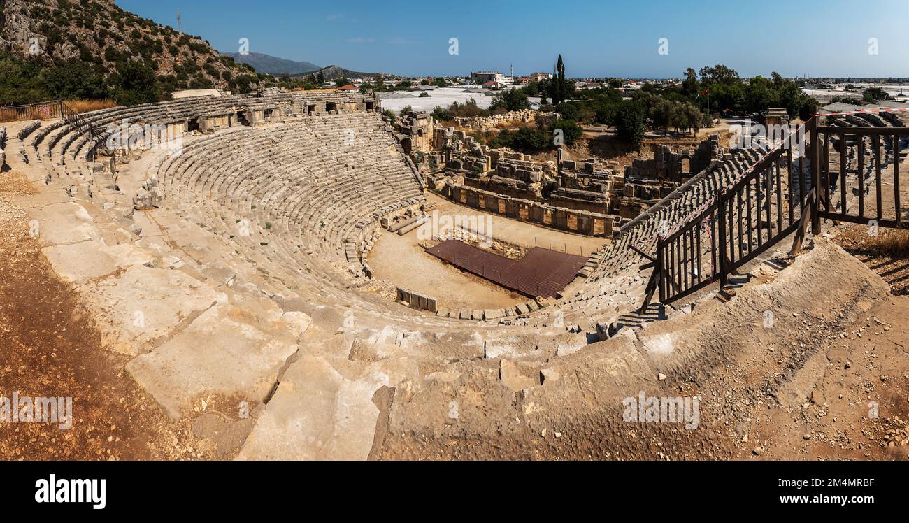 View of ancient greek rock cut lykian empire amphitheatre in Myra ...