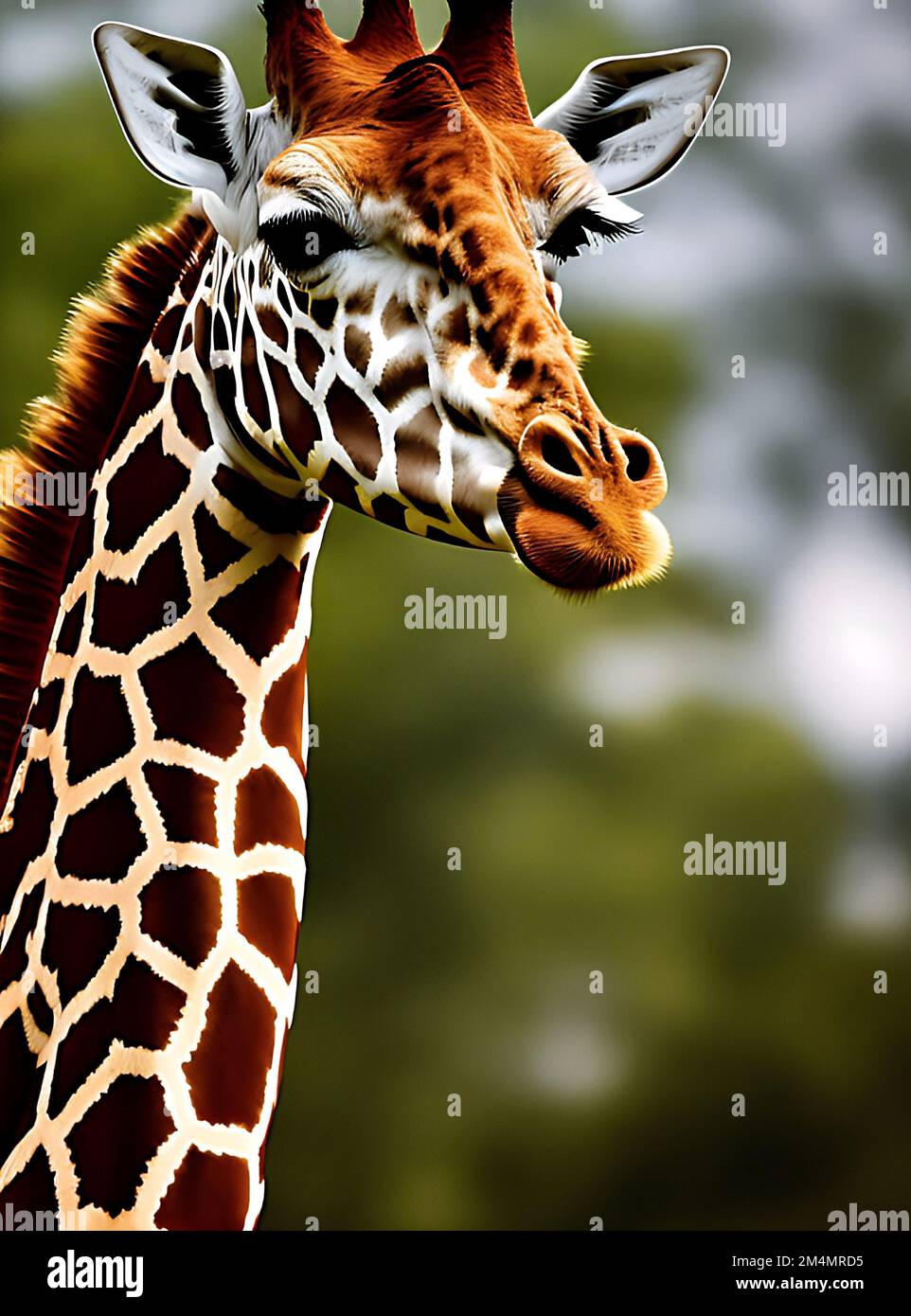 A closeup shot of a giraffe's face and neck with beautiful patterns ...