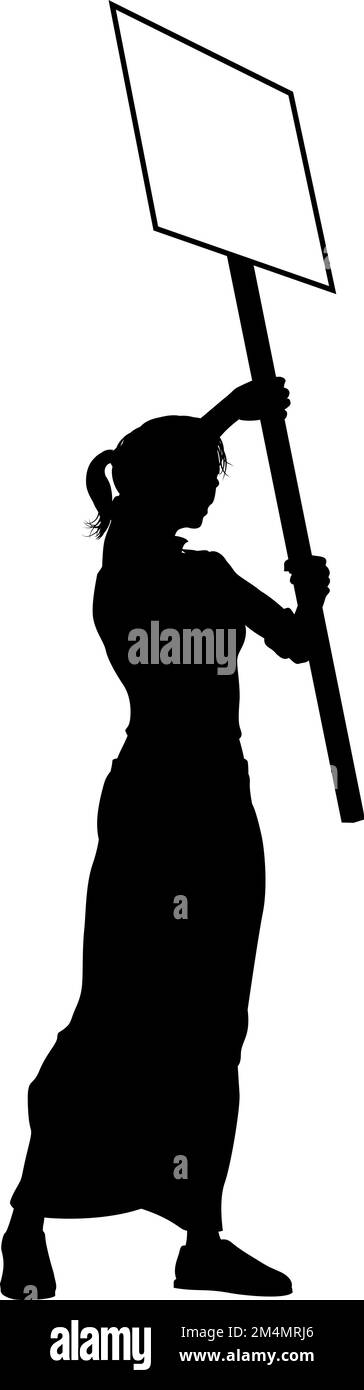 Protest Rally March Picket Sign Silhouette Person Stock Vector Image ...